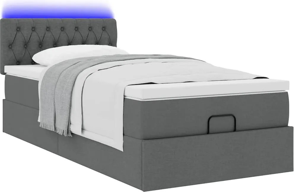 Osmanská postel s matrací & LED tmavě šedá 80x200cm látka 3312347
