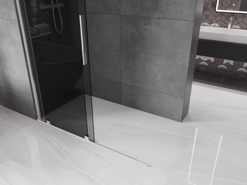 Mexen Velar, sprchová zástěna s posuvnými dveřmi Walk-in 160 x 200 cm, 8mm šedé sklo, chromová, 871-160-000-43-01