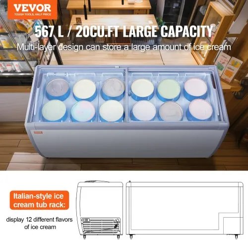 567 L Komerční zmrzlinová vitrína Gelato Dipping Mraznička