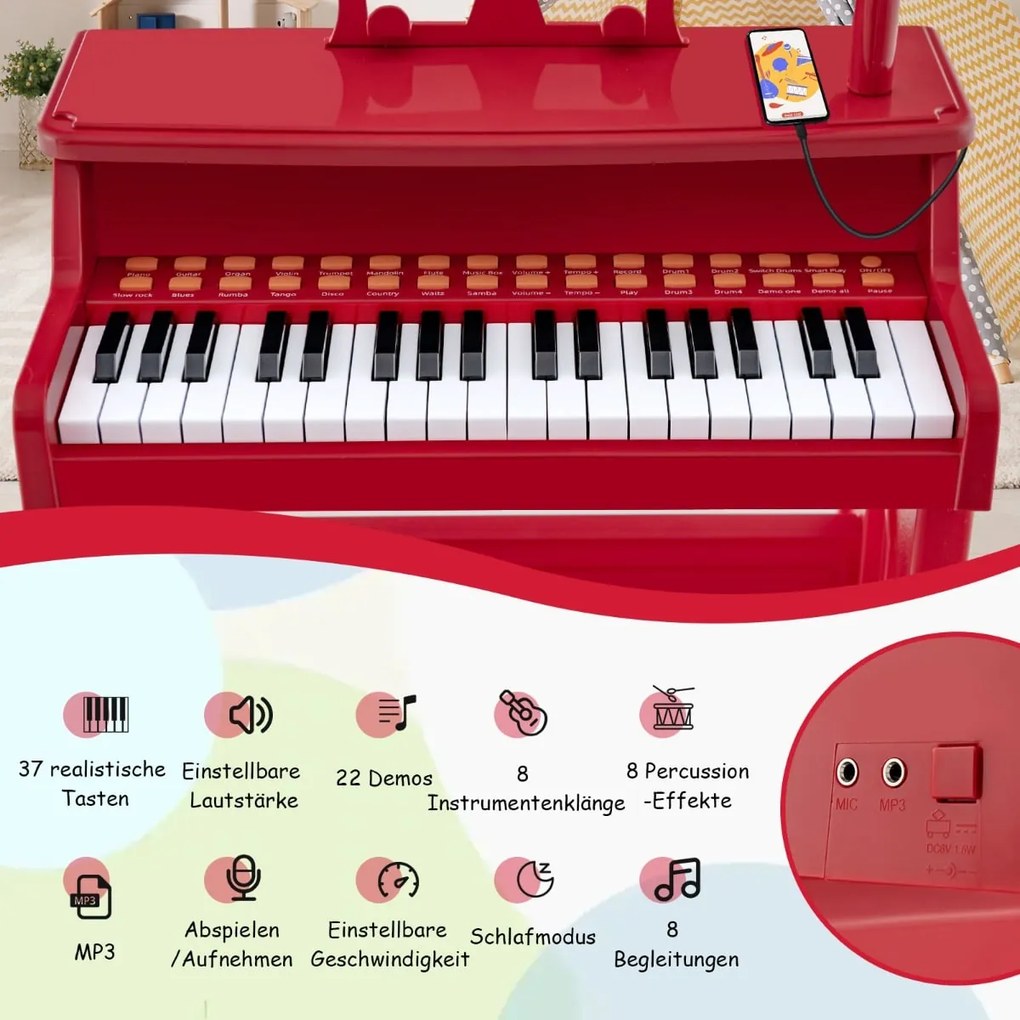 Costway Dětská klávesnice 37-Keys se stoličkou a nastavitelným mikrofonem