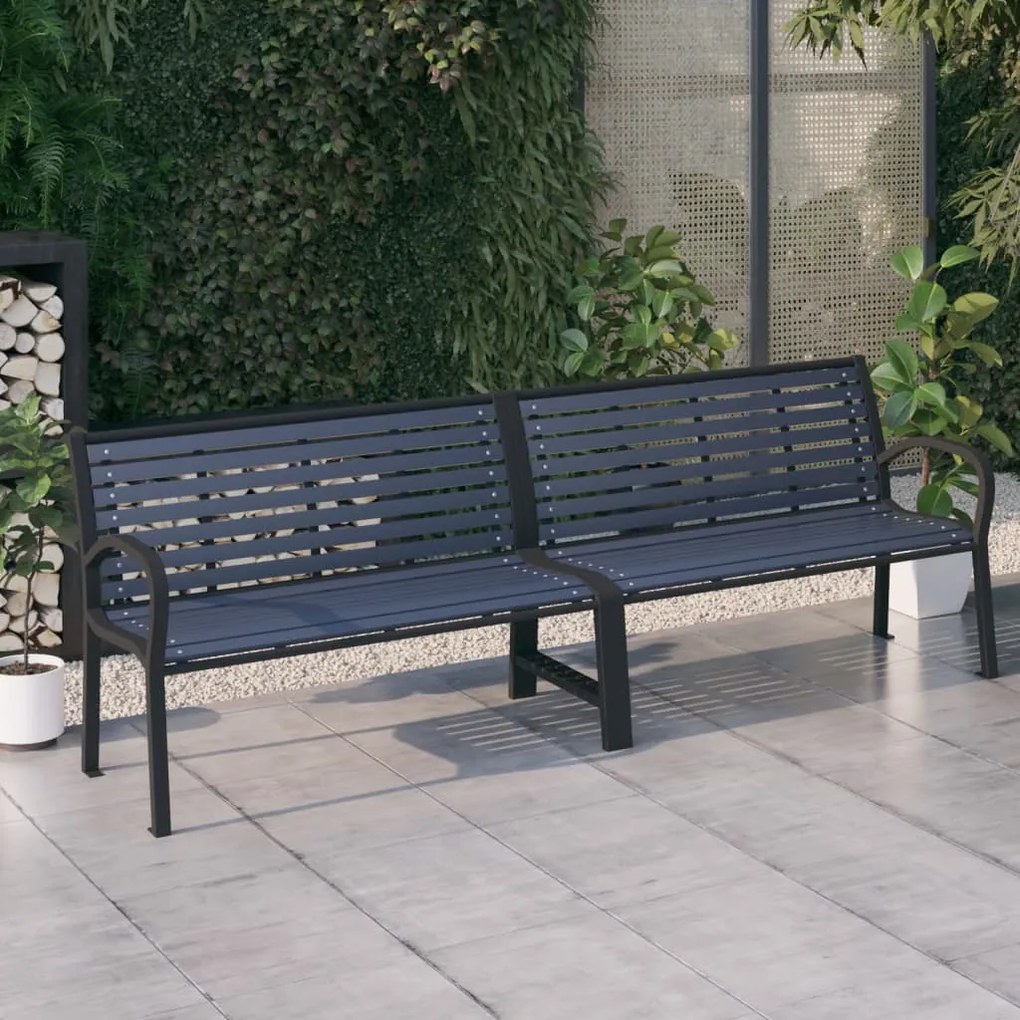 317127 vidaXL Dvojitá zahradní lavice 251 cm ocel a WPC černá