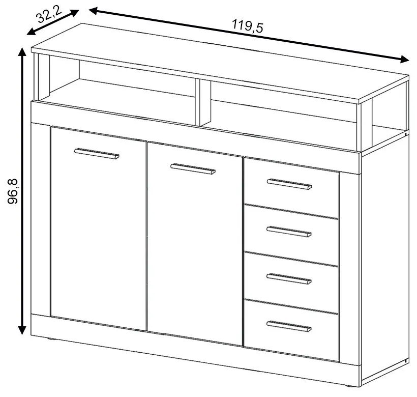 Komoda Luna 119 cm dub sonoma/bílá