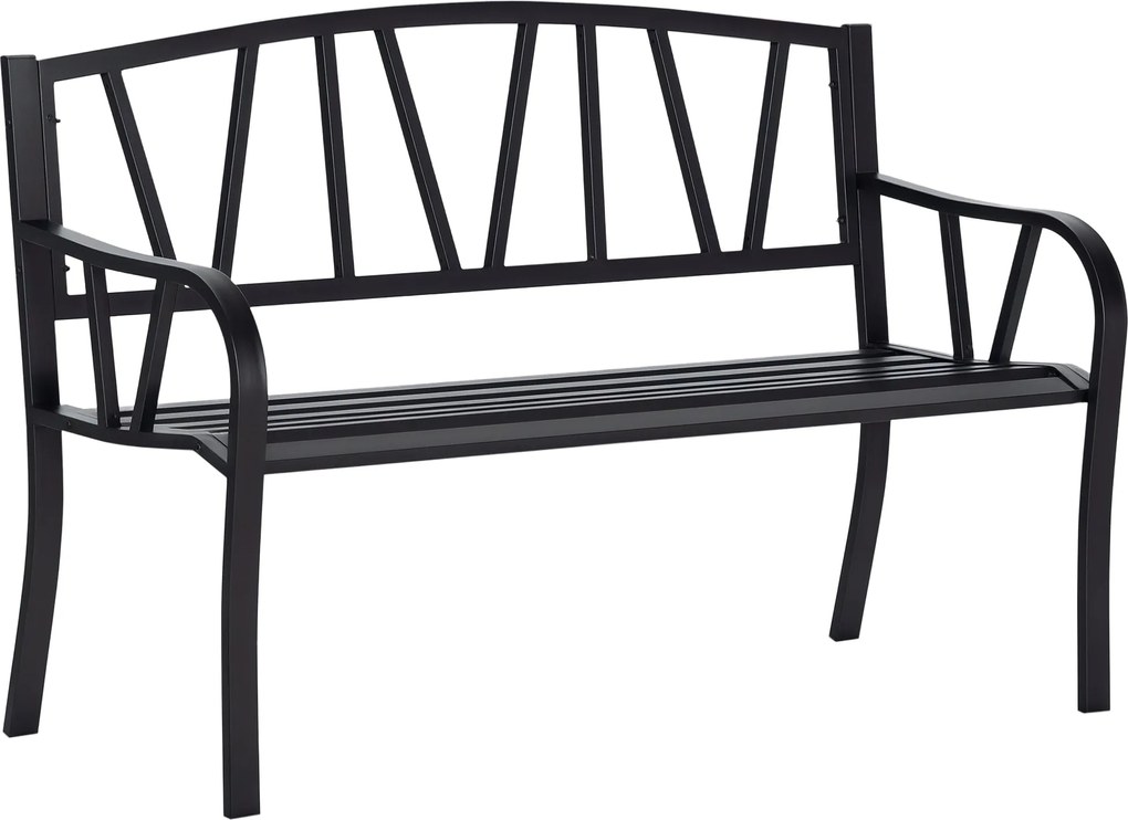 Outsunny Černá Voděodolná Metalová Zahradní Lavice, Venkovní Železná Lavice pro Dva, 128x56x86cm | Aosom