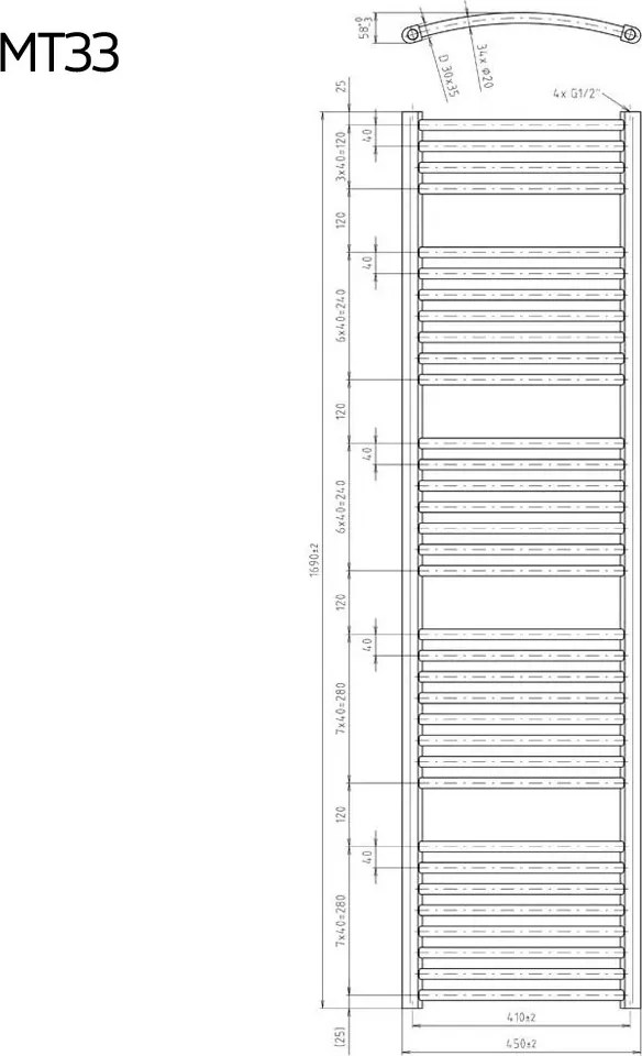 Mereo Mereo, Otopný žebřík oblý, bílý, MT33