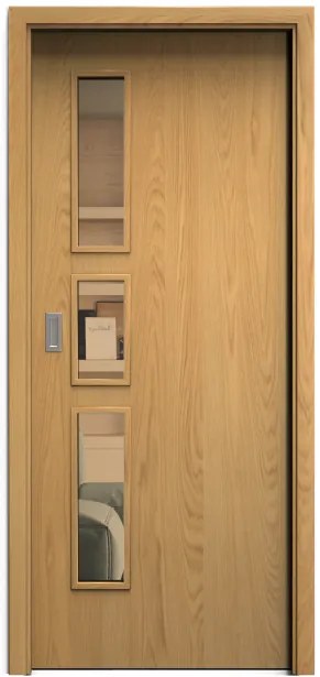 SAPELI ELEGANT KOMFORT M33 - DÝHA - POSUVNÉ DVEŘE VČ. ZÁRUBNĚ - Dub natur Průchozí šířka (cm): 80, Průchozí výška (cm): 210, Typ skla: Satináto bílé