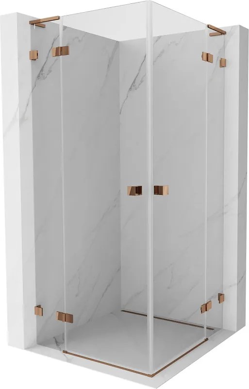 Mexen Lunar, L Duo výklopný sprchový kout 100 x 100 cm, 8mm čiré sklo, profil růžové zlato, 834L-100L-100P-60-00