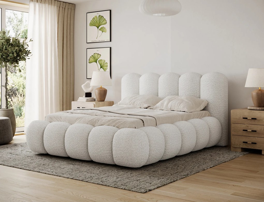 Postel Oloroso 160x200 s kovovým roštem a úložným prostorem, bílé bouclé