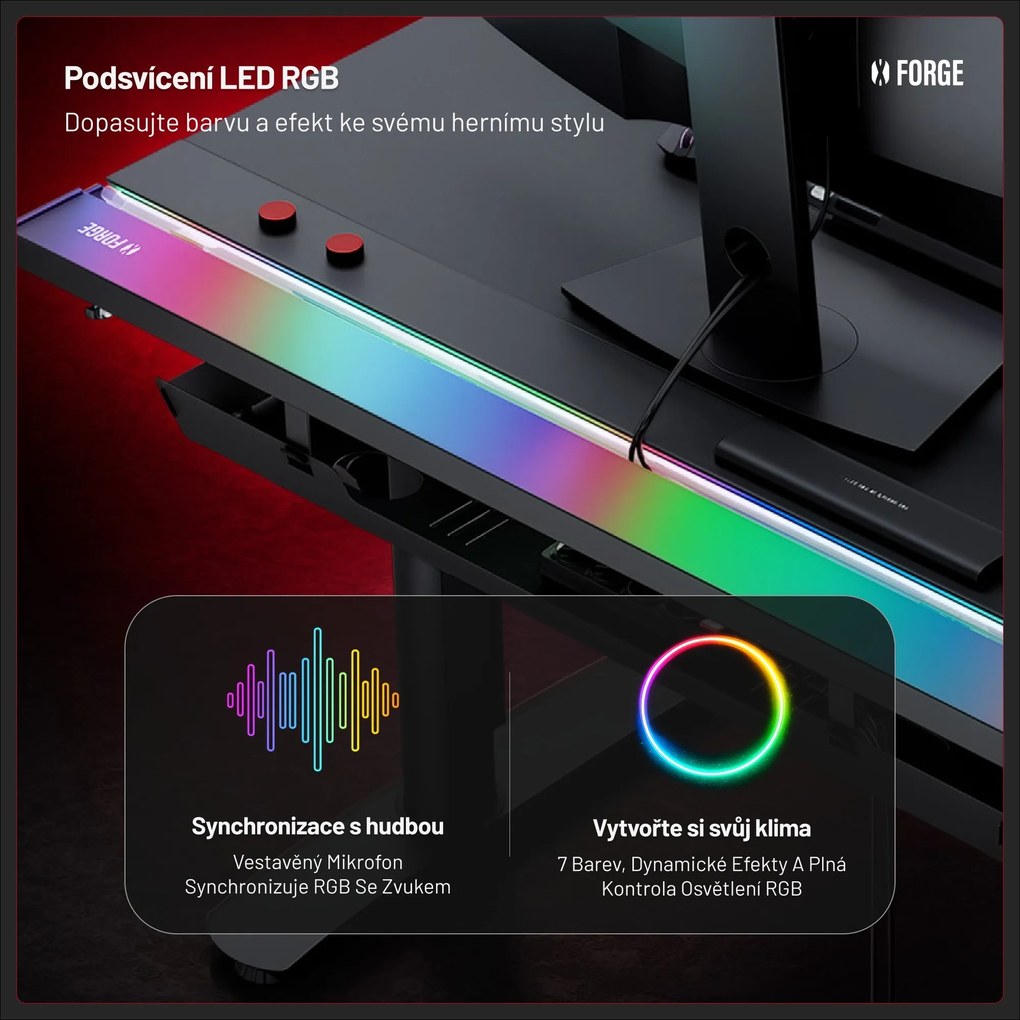 Elektrický herní stůl RGB s držáky, černý, 140 cm: Diablo X-Forge 1400