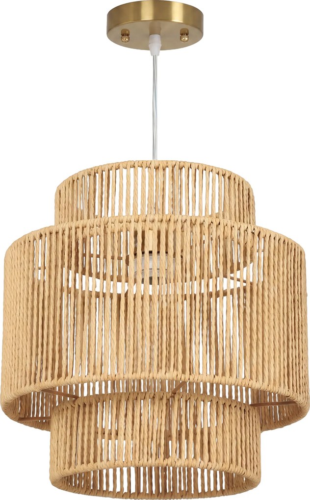 HOMCOM Závěsná lampa, 3stupňové stínidlo, kov, konopné lano, světle hnědá B31-521V01LR