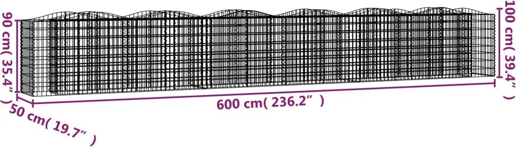 Klenutý gabion vyvýšený záhon 600x50x100 cm pozinkované železo 153548