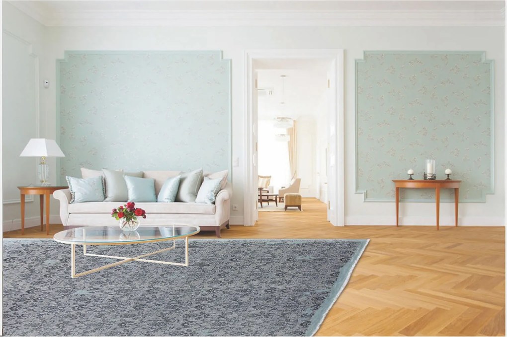 Ručne viazaný kusový koberec Diamond DC-M 5 Light grey / aqua, 305x425, modrá, chodba / predsieň, Diamond Carpets India