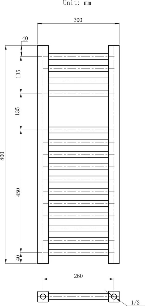 Gamma Erga Proper, topné těleso 800x300 mm, 314W, černá, ERG-LAV-PROP-8030-BK