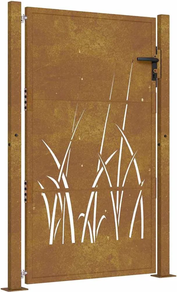 Zahradní branka 100 x 125 cm z corten oceli, design s trávou 153174