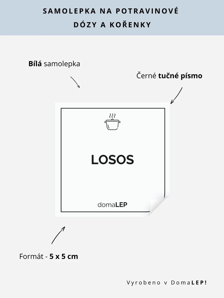 Samolepka na kořenky LOSOS bílá 5 × 5 cm tučné písmo