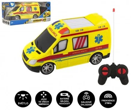 Auto RC ambulance plast 20cm na dálkové ovládání 27MHz na baterie se světlem v krabici 28x13x11cm