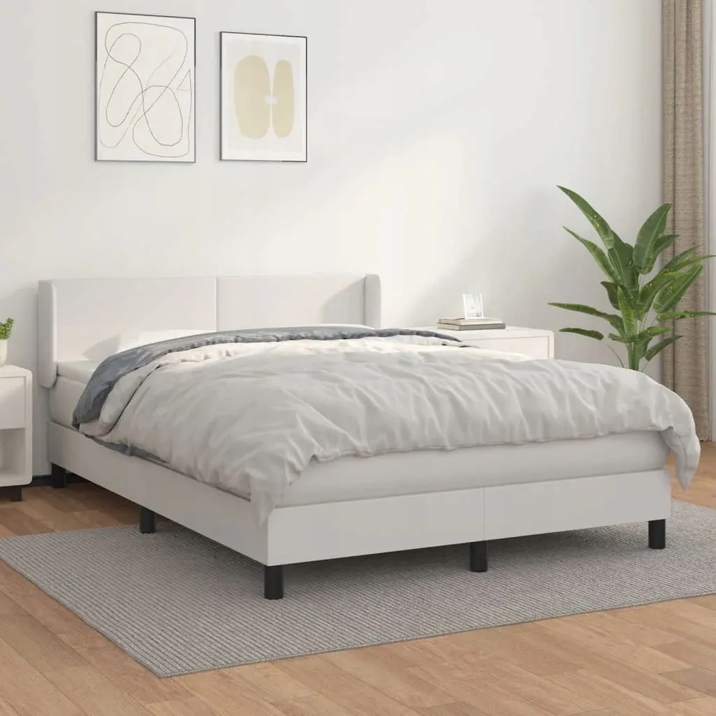 Box Spring Postel S Matrací Umělá Kůže Bílá Hladký design 140 x 190 cm