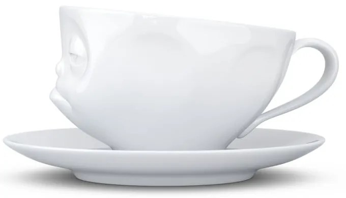 Bílý rozmrzelý porcelánový hrnek s podšálkem 58products