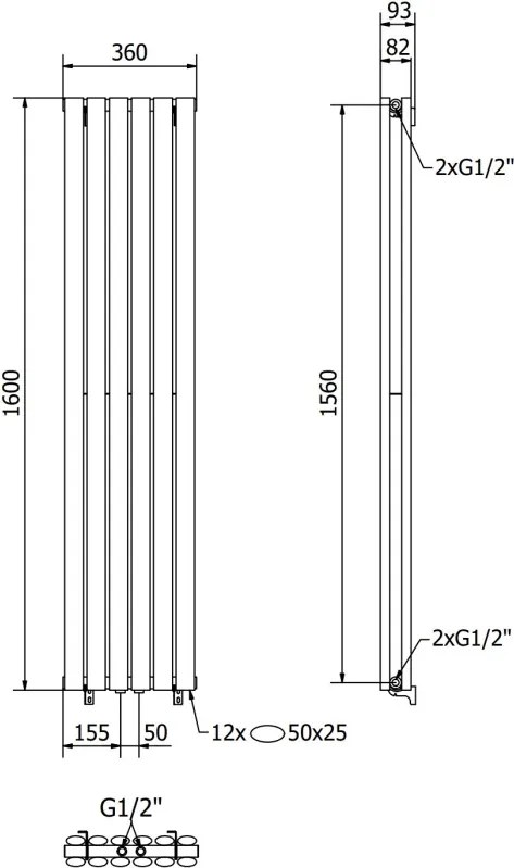 Mexen Dallas dekorativní radiátor 1600 x 360 mm, 1039 W, černý - W214-1600-360-00-70