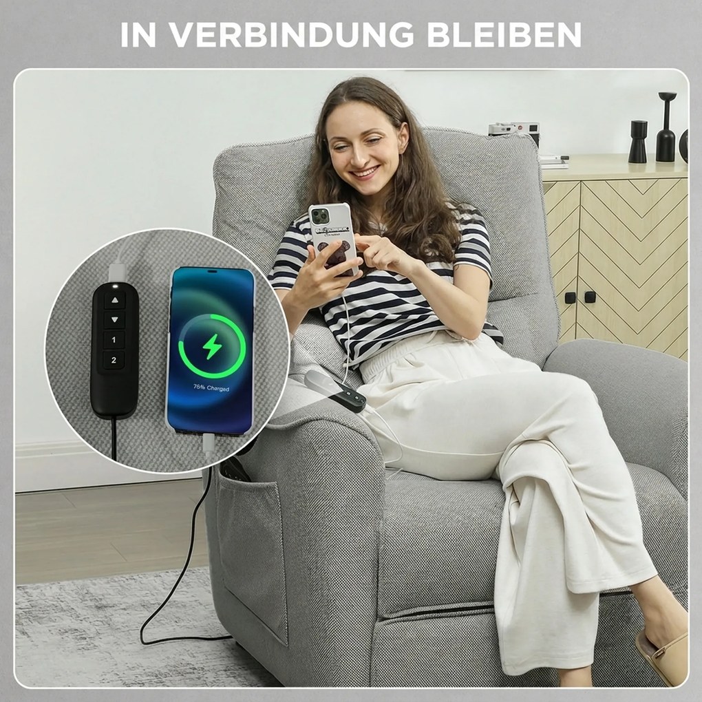 HOMCOM Relaxační křeslo, televizní křeslo elektrické s funkcí ležení, topení, vibrační masáž