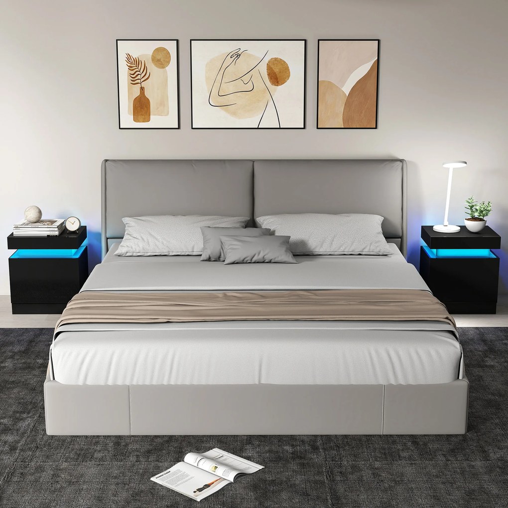 HOMCOM sada 2 LED nočních stolků s 16 barvami a 4 režimy se 2 šuplíky, z dřeva, 45x35x52 cm, černá