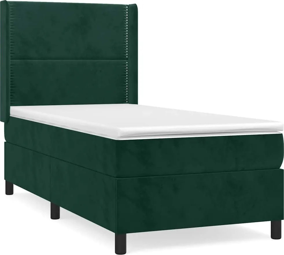 Box spring postel s matrací tmavě zelená 100x200 cm samet 3132606