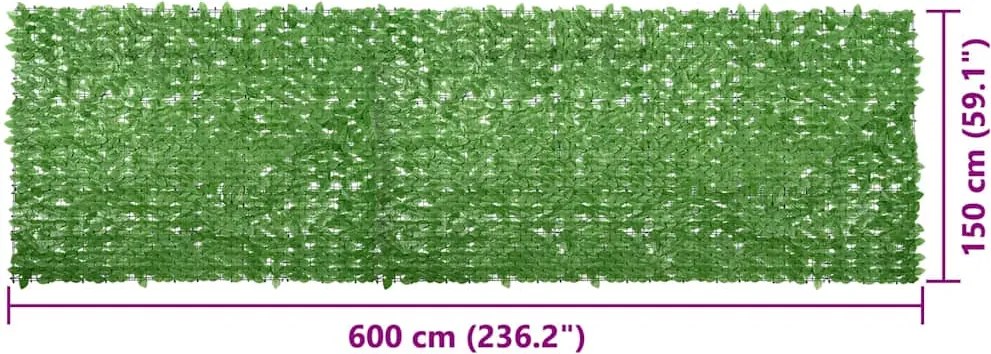 Balkónová zástěna se zelenými listy 600 x 150 cm 315506
