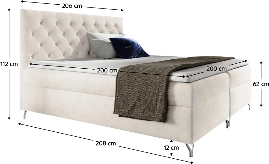 Boxspringová postel, 200x200, bílá látka Velvet, GULIETTE + dárek