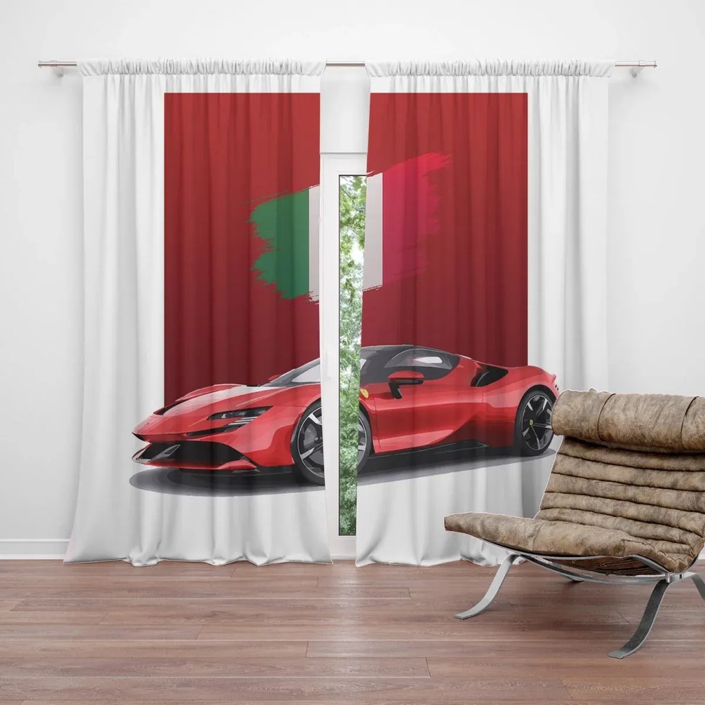 Sablio Závěs Ferrari Italská vlajka na červeném bloku: 2ks 140x250cm
