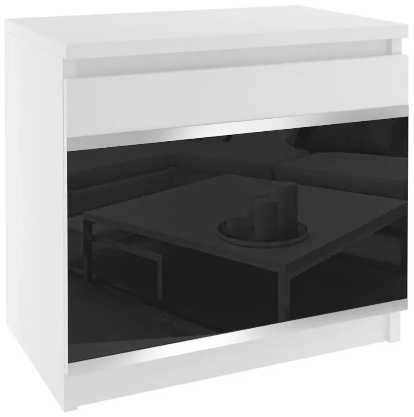 Moderní noční stolek Beauty 2 - bílá / černý lesk