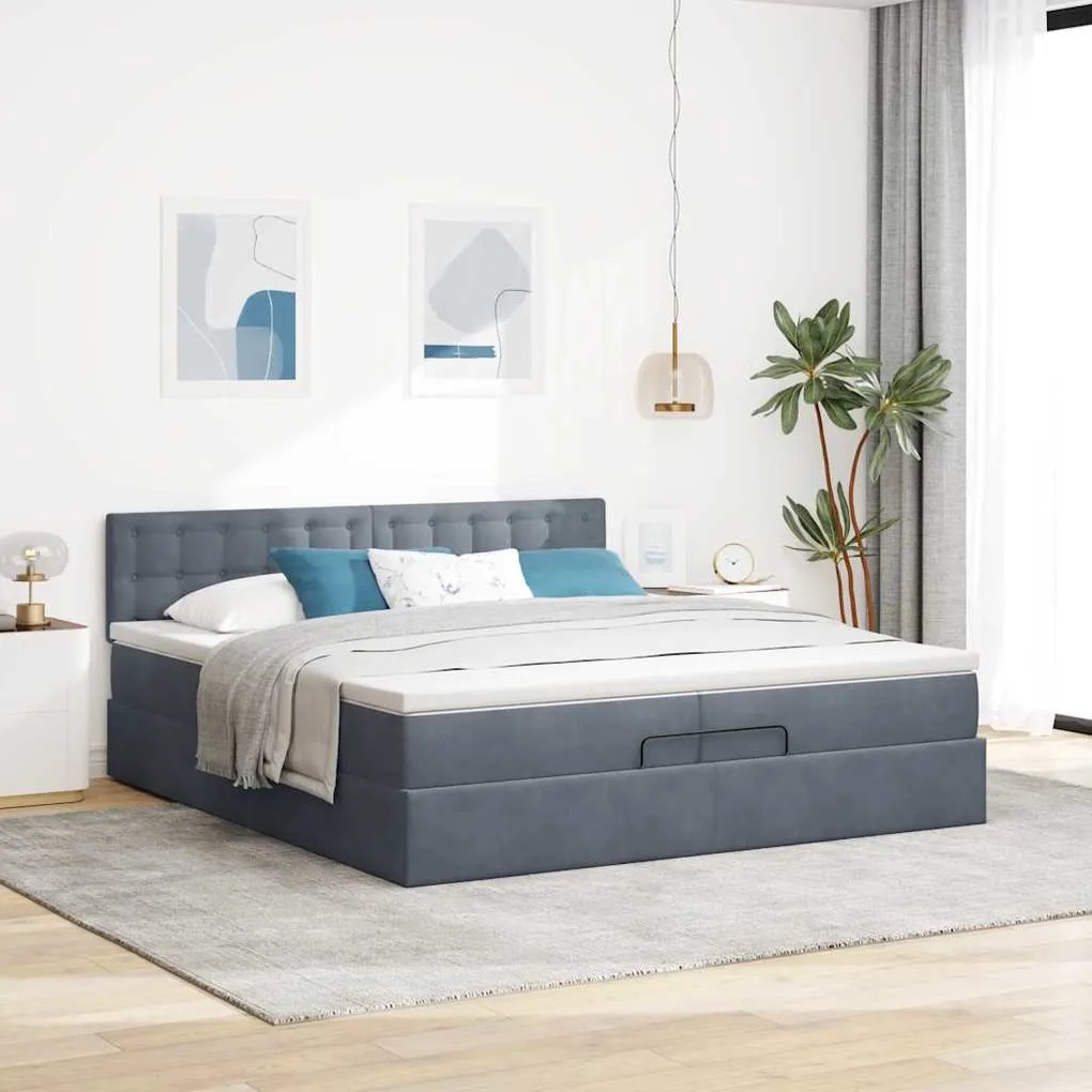 Osmanský rám postele s matrací tmavě šedý 200x200cm samet 3312789