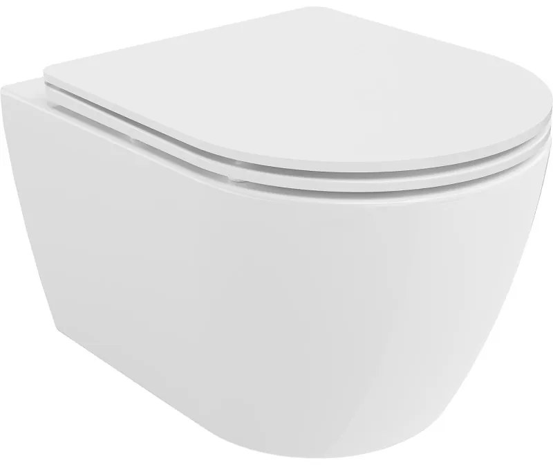 Mexen Carmen, závěsná WC mísa 490x365x340 mm, Rimless Tornádo + WC sedátko z duroplastu, bílá lesklá, 30880300T