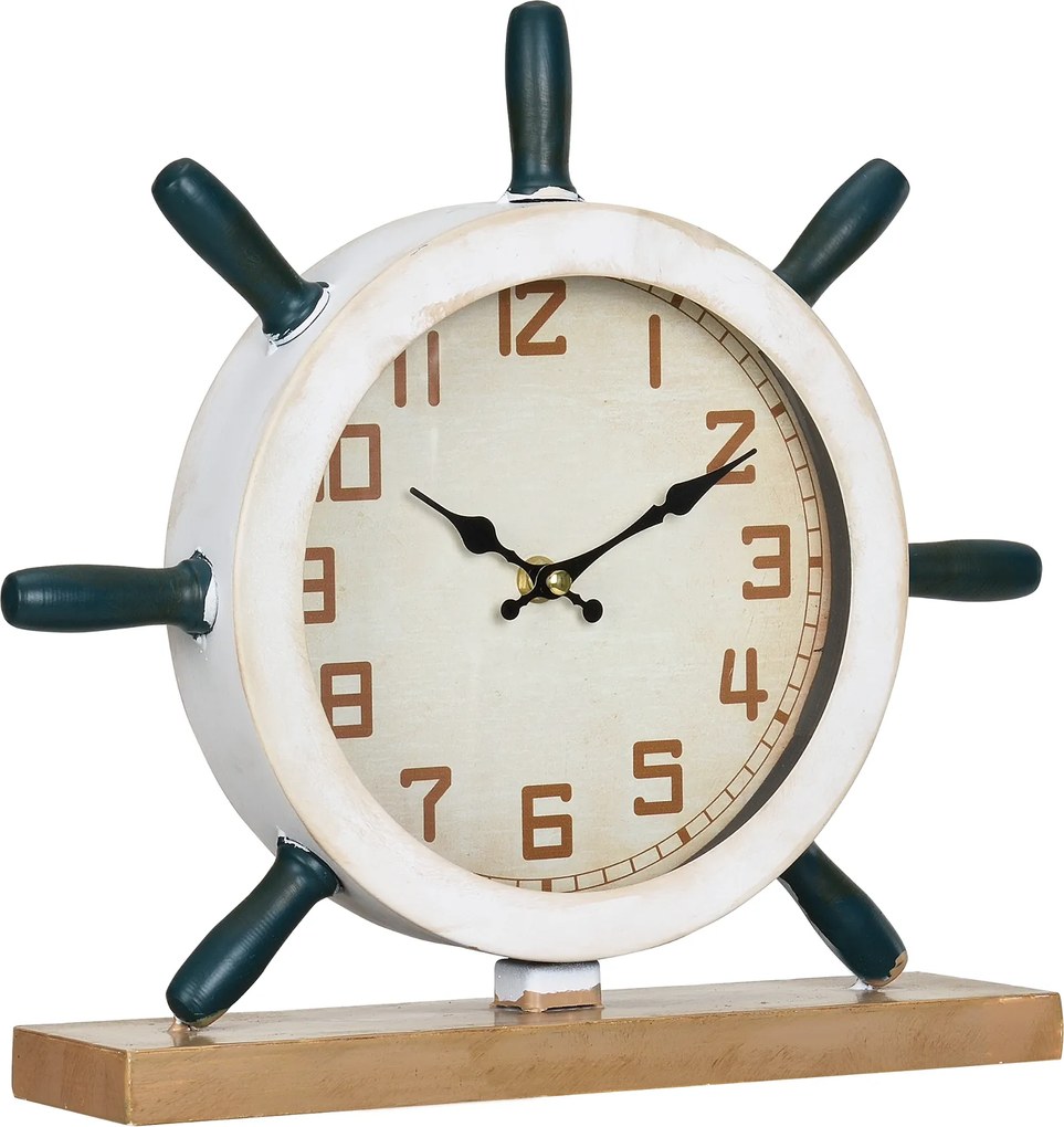 [en.casa]® Stolní hodiny ve tvaru kormidla - analogové - 34 x 8 x 32 cm - barevné - sklo