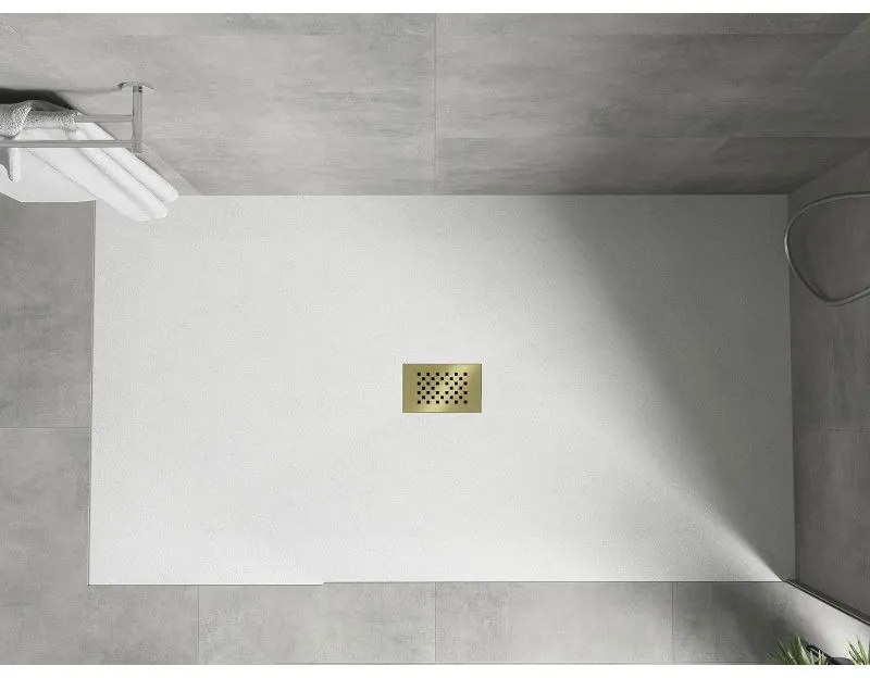 Mexen Hugo, obdélníková sprchová vanička SMC 200 x 100 cm, bílá, zlatá krytka, 42101020-G