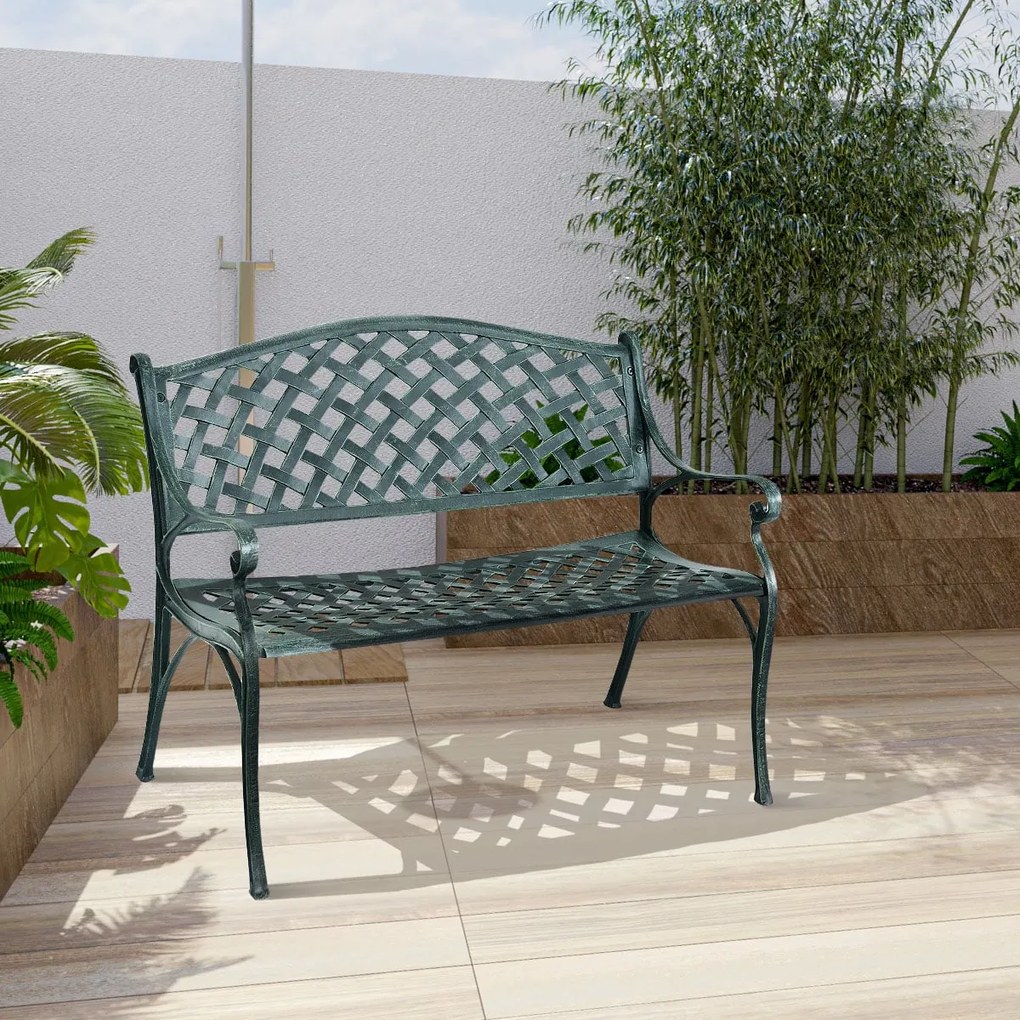 Costway Zahradní lavice hliníková s područkami antická – 103 × 55 × 82 cm