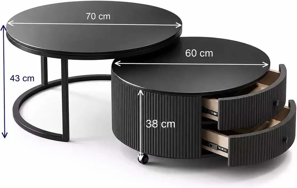 LuxuryForm DESIGN Konferenční stolek ROYAL 80 / 60 cm – mramorový dekor černý/bílý (set 2 ks)