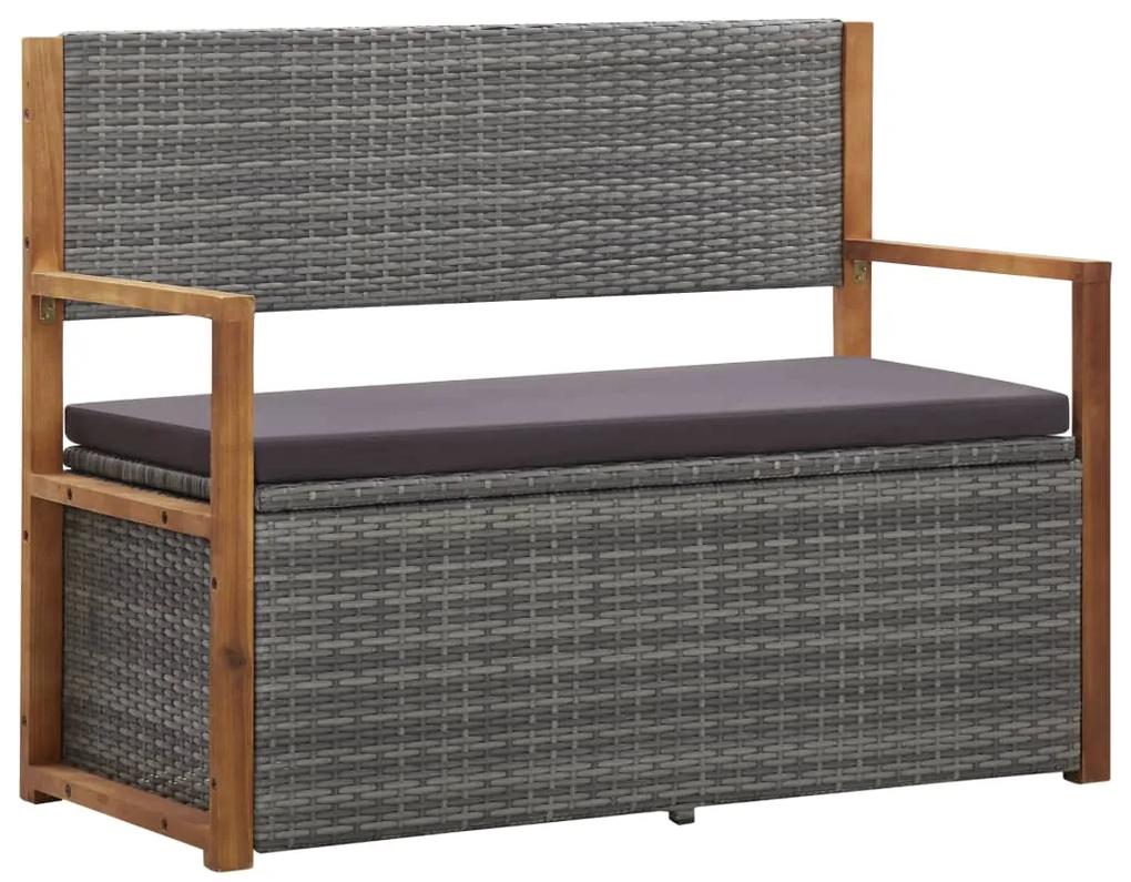 46011 vidaXL Úložná lavice 110 cm polyratan a masivní akáciové dřevo šedá