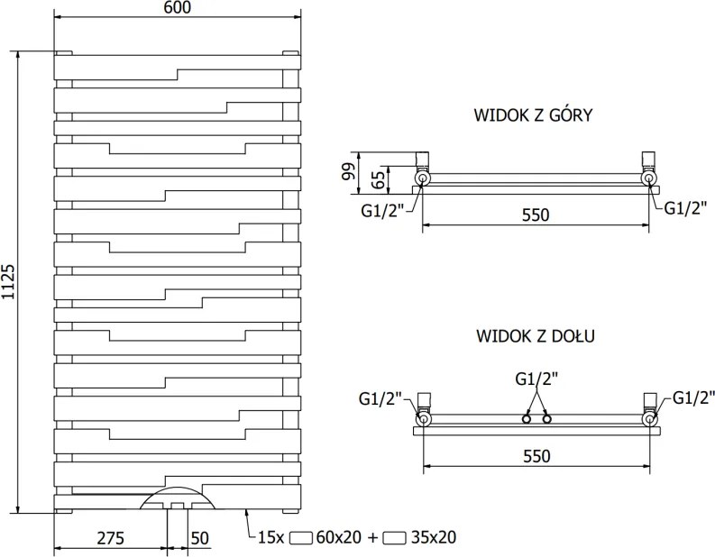 Mexen Provo, topné těleso 1125 x 600 mm, 799 W, černá, W209-1125-600-00-70