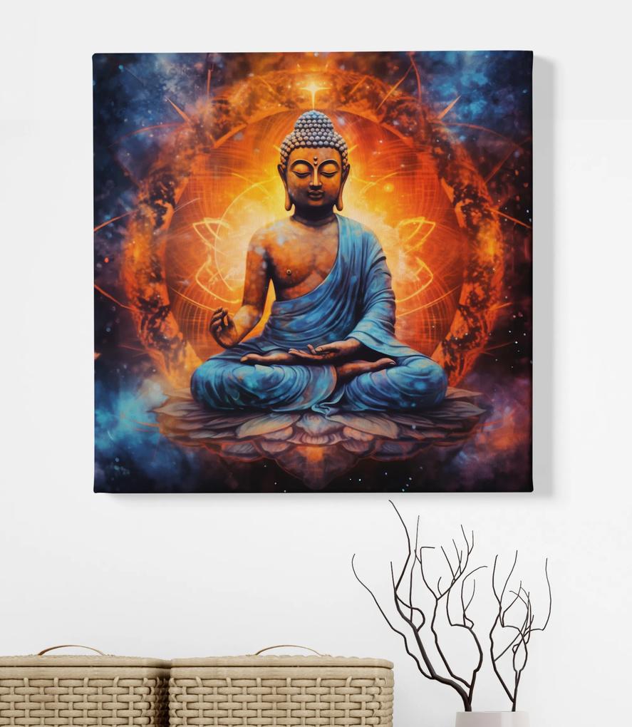Obraz na plátně - Vesmírný buddha ohnivý kruh FeelHappy.cz Velikost obrazu: 120 x 120 cm