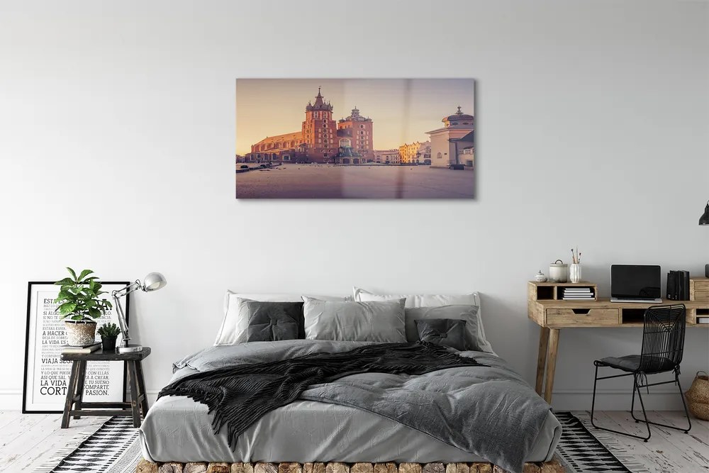 akrylový obraz Krakow kostel svítání 125x50 cm