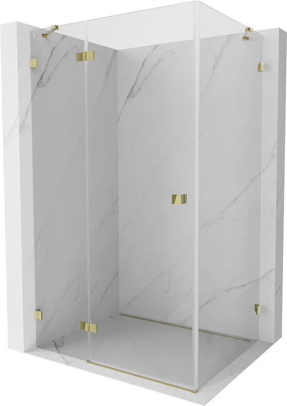 Mexen Lunar, výklopný sprchový kout levý 95 x 90 cm, 8mm čiré sklo, zlatý profil, 834-095-090-50-00-L