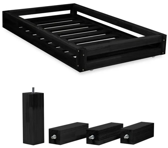 Set černé zásuvky pod postel a 4 prodloužených nohou Benlemi, pro postel 80 x 160 cm