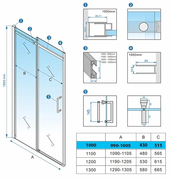 BPS-koupelny Posuvné sprchové dveře HYD-PD09 100 chrom/transparent pro instalaci do niky