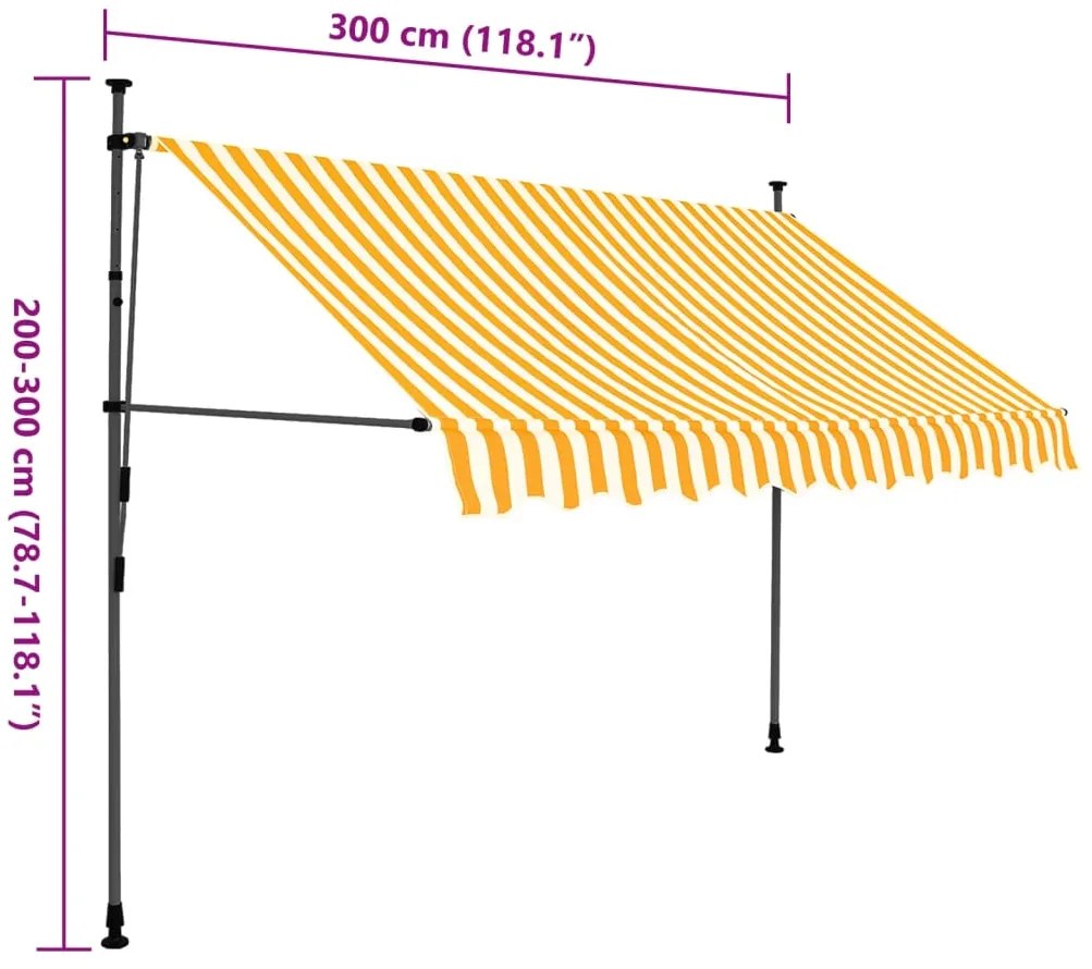 vidaXL Marketos Ručně zatahovací markýza s LED světlem 300 cm bílooranžová