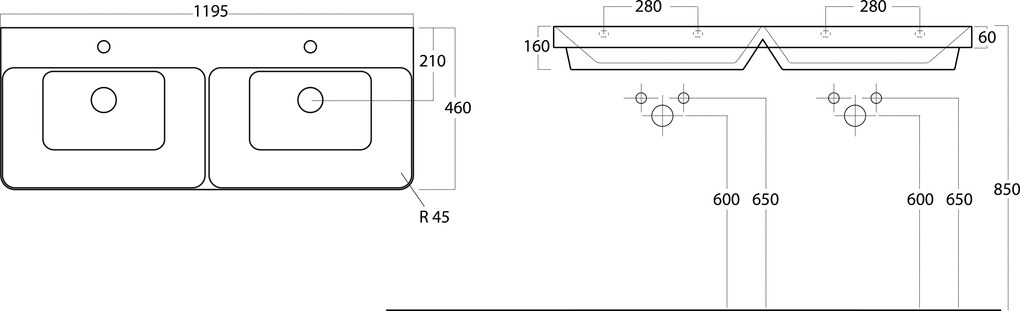 Sapho Thalie TH11120 dojumyvadlo nábytkové 120 x 46 cm