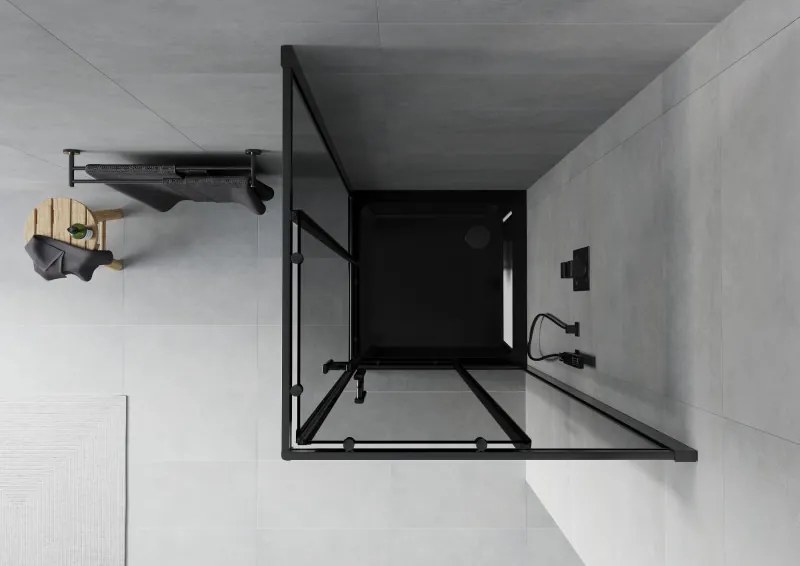 Mexen Rio, čtvercový sprchový kout 90(dveře)x90(dveře)x190 cm, 5mm šedé sklo, černý profil + černá sprchová vanička SLIM, 860-090-090-70-40-4070B