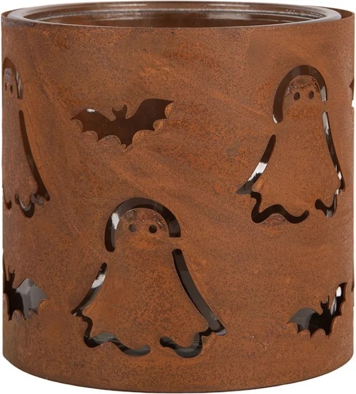 Rustikální rezavý svícen s duchy Halloween - Ø 16*15 cm