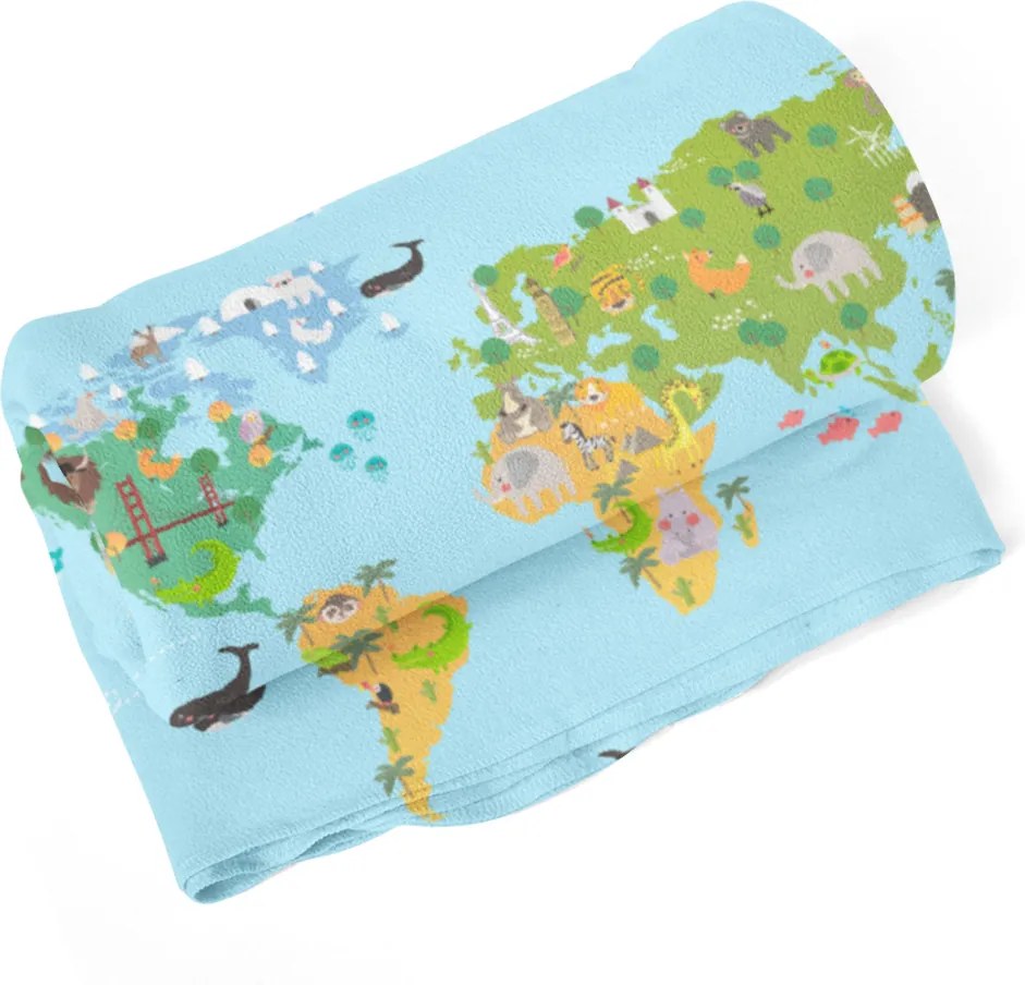 Deka - Zvířecí mapa světa 190x140 cm