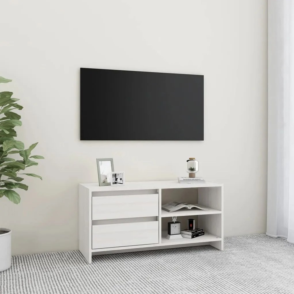 TV stolek bílý 80 x 31 x 39 cm masivní borové dřevo - Default Title