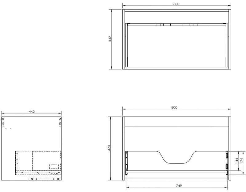 Mexen Box-A, závěsná skříňka 80 cm, 1 zásuvka, šedá matná, 91AX0-0800-470-1-62