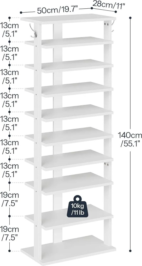 Botník Vasagle Kloudy 50 cm bílý II